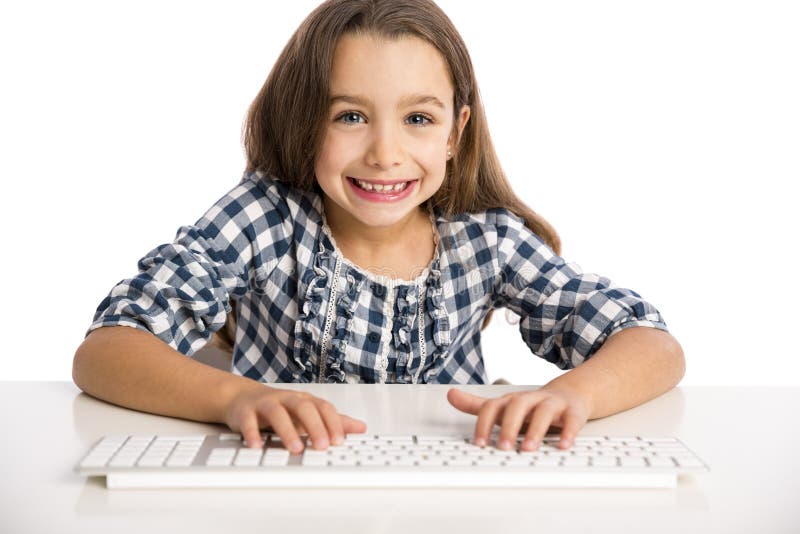 Little Girl Working with a Computer Stock Photo - Image of casual ...