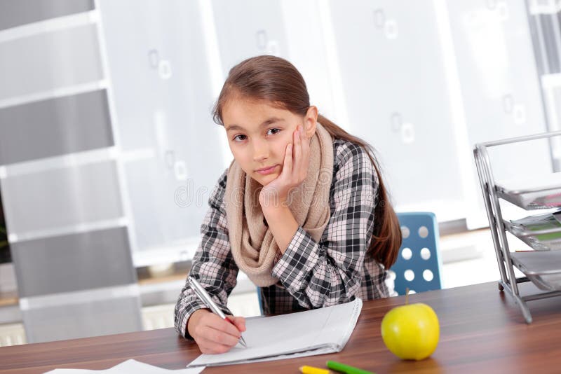 Little Girl Working on Her School Project at Home. Stock Photo - Image ...