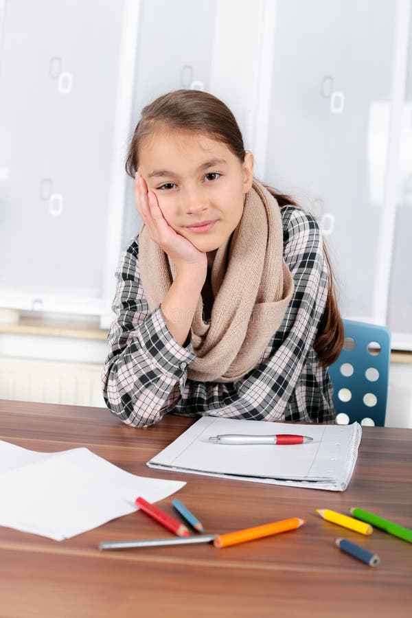 Little Girl Working on Her School Project at Home. Stock Photo - Image ...