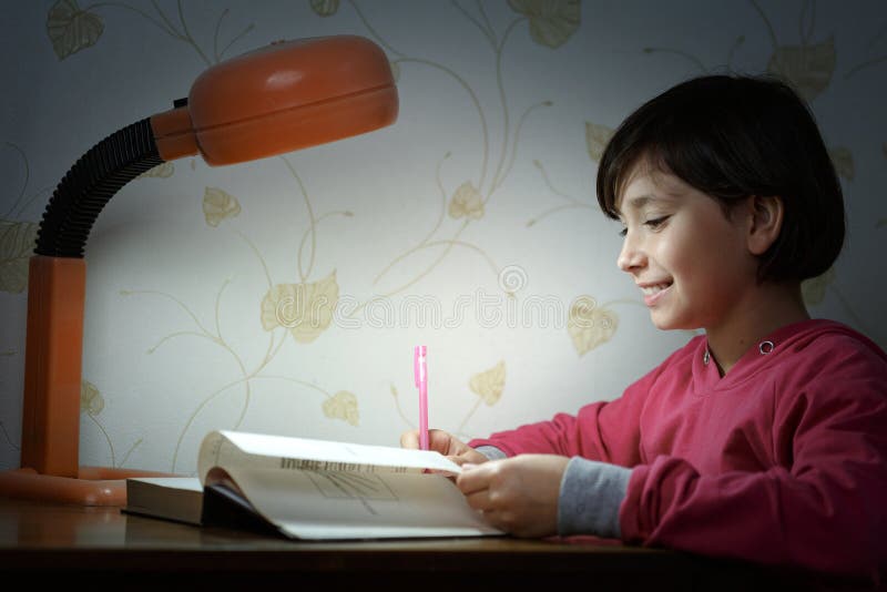 Little Girl Write with Pen in a Notebook. Stock Image - Image of ...