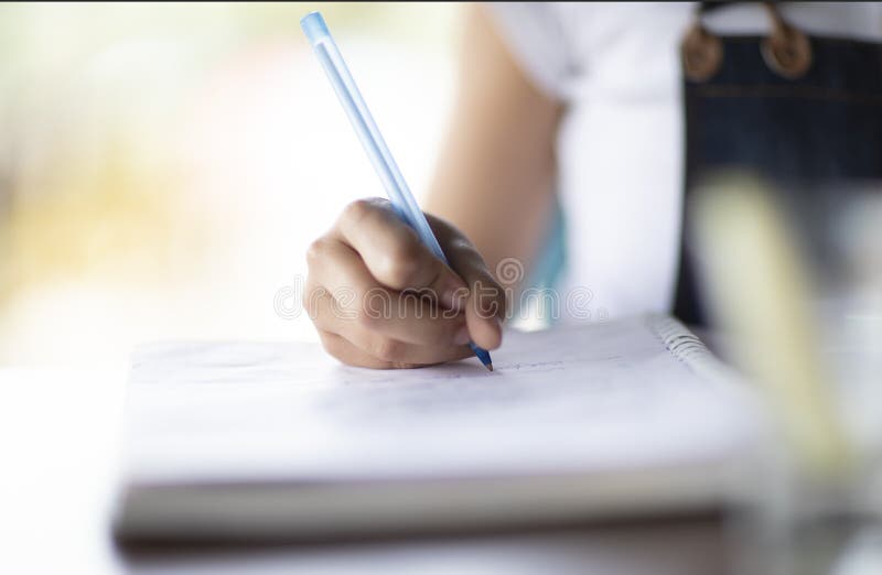 Little girl writing stock image. Image of cute, happy - 181698955
