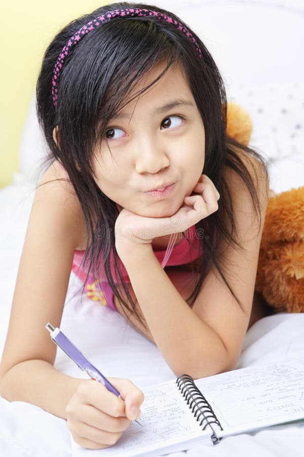 Little Girl Writing Her Diary Stock Photo - Image of people, single ...