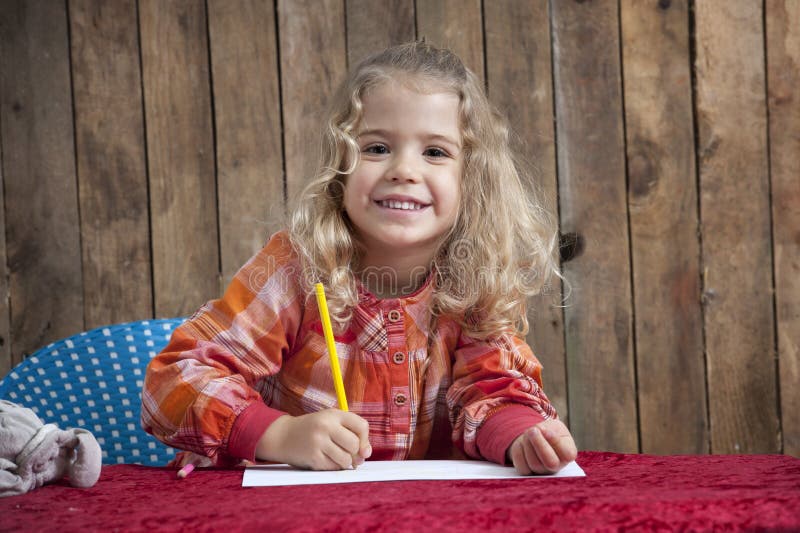 Little Girl Writing a Letter Stock Photo - Image of pencil, education ...