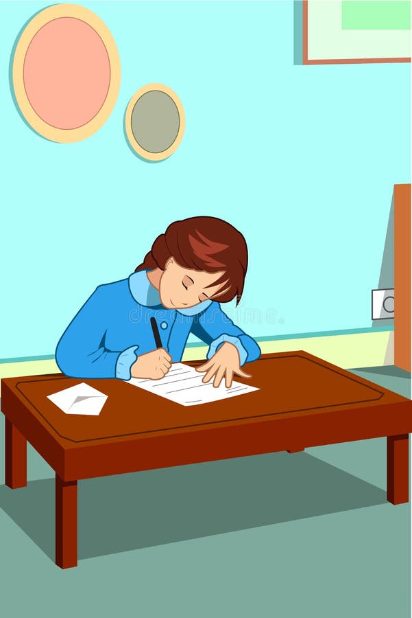 Woman Writing A Letter Cartoon