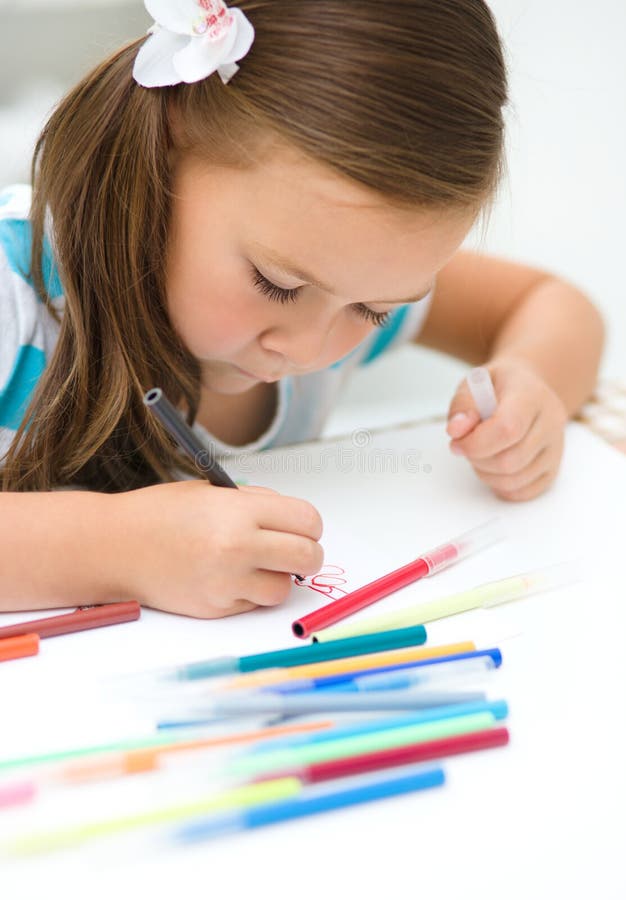 Little Girl is Writing Using a Pen Stock Image - Image of erudition ...