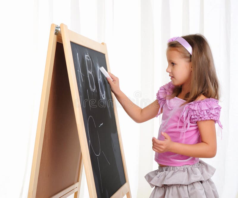 School Girl Counting Math on Blackboard Stock Image - Image of girl ...