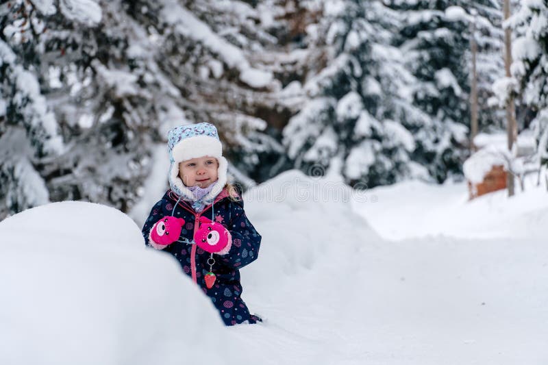 Little Girl of 3 Yo Playing in the Snow Stock Image - Image of person ...