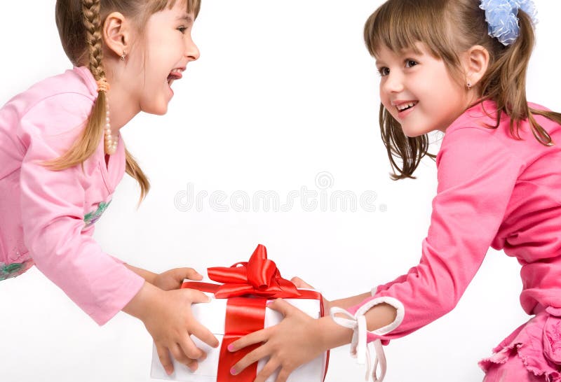 Little Girls Holding Gift Boxes Stock Photo - Image of isolated, laugh ...