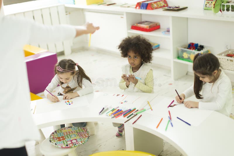 Little Girls in Kindergarten Stock Photo - Image of people, preschool ...
