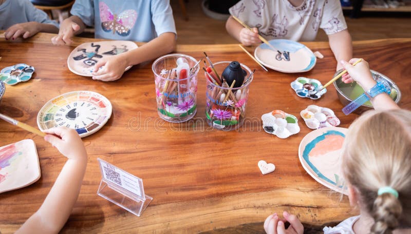 Little Girls at Painting Master Class in Workshop Space Stock Image ...