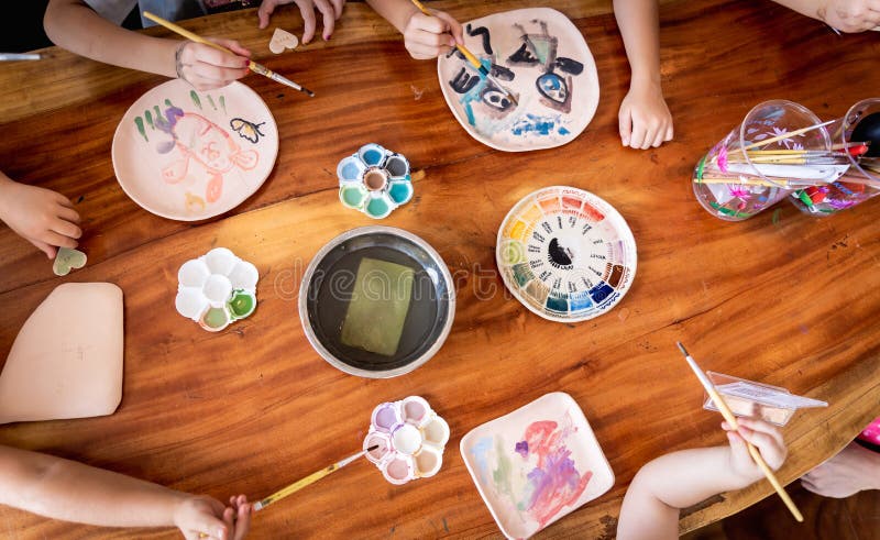 Little Girls at Painting Master Class in Workshop Space Stock Photo ...