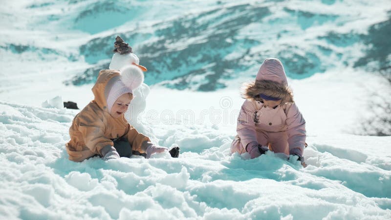 Little Girls Play in Snow in Winter Stock Photo - Image of enjoy ...
