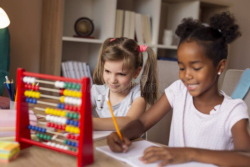 Little Girls Practising Math Stock Image - Image of childhood, children ...