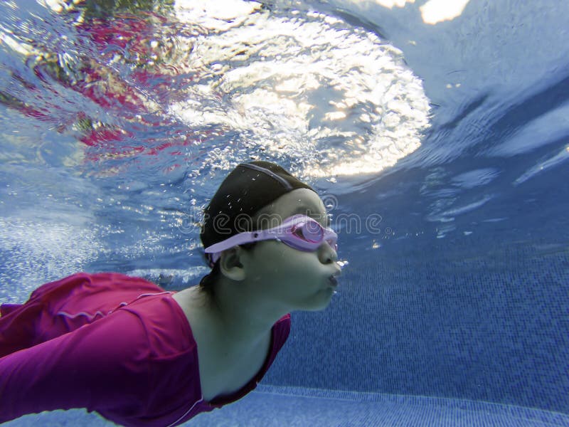 Little Girls are Swimming in the Pool Stock Image - Image of aqua ...