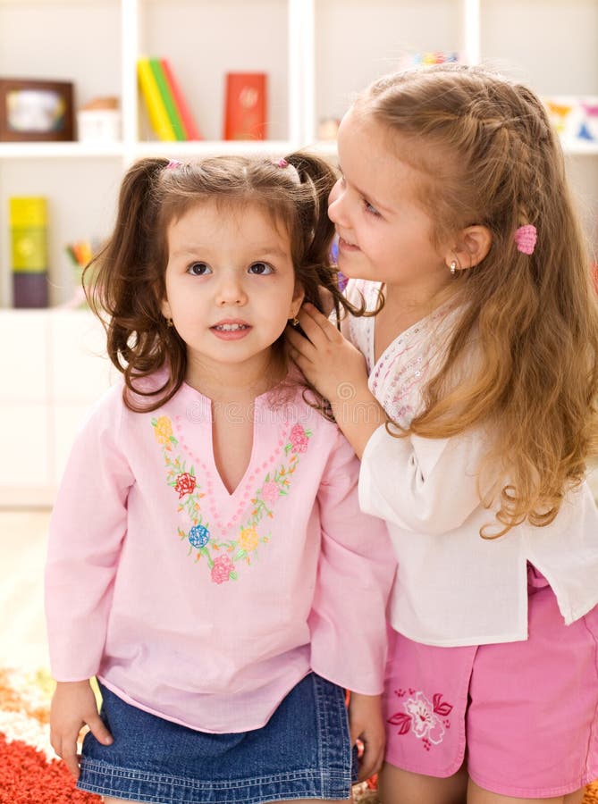 Little Girls Whispering Secrets Stock Image - Image of joyful, friends ...
