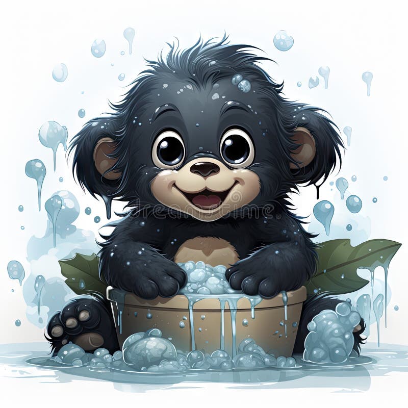 Little Gorilla Bathing in a Basin on White Background. Stock ...