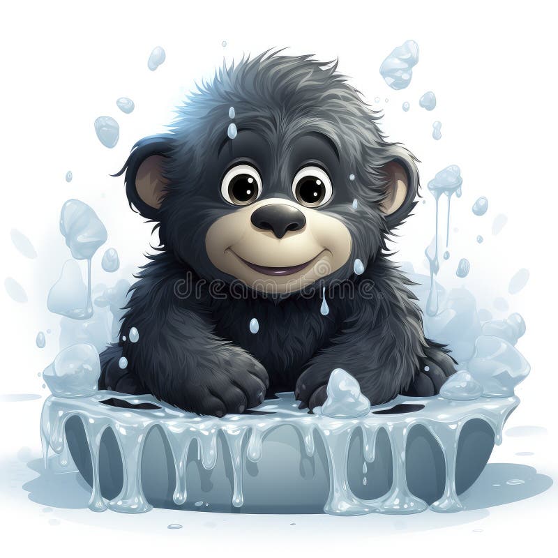 Little Gorilla Bathing in a Basin on White Background. Stock ...
