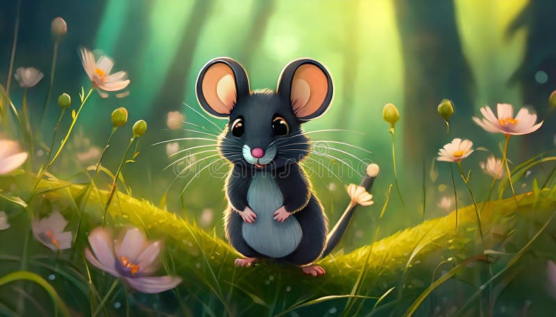 Little Gray Mouse on a Blooming Meadow Stock Illustration ...