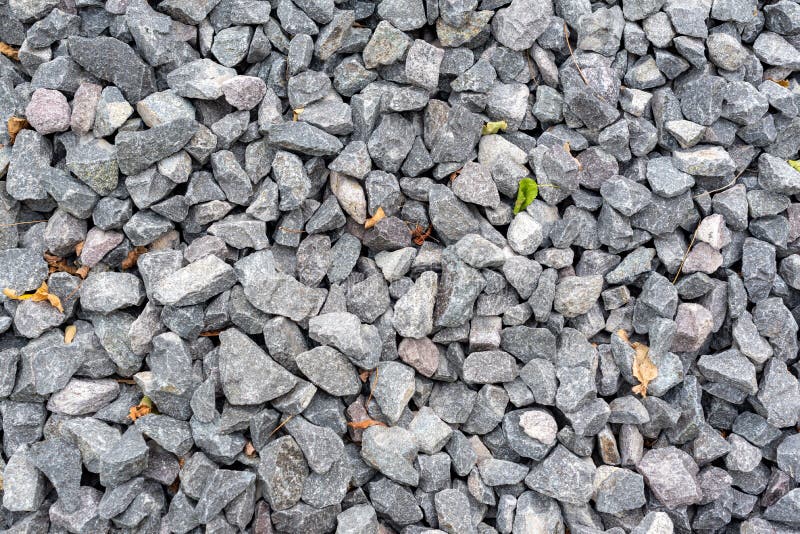 Little Gray Pebbles Texture with Grass and Leaves Stock Image - Image ...
