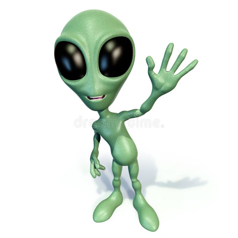 Little green alien waving stock illustration. Illustration of smiling ...