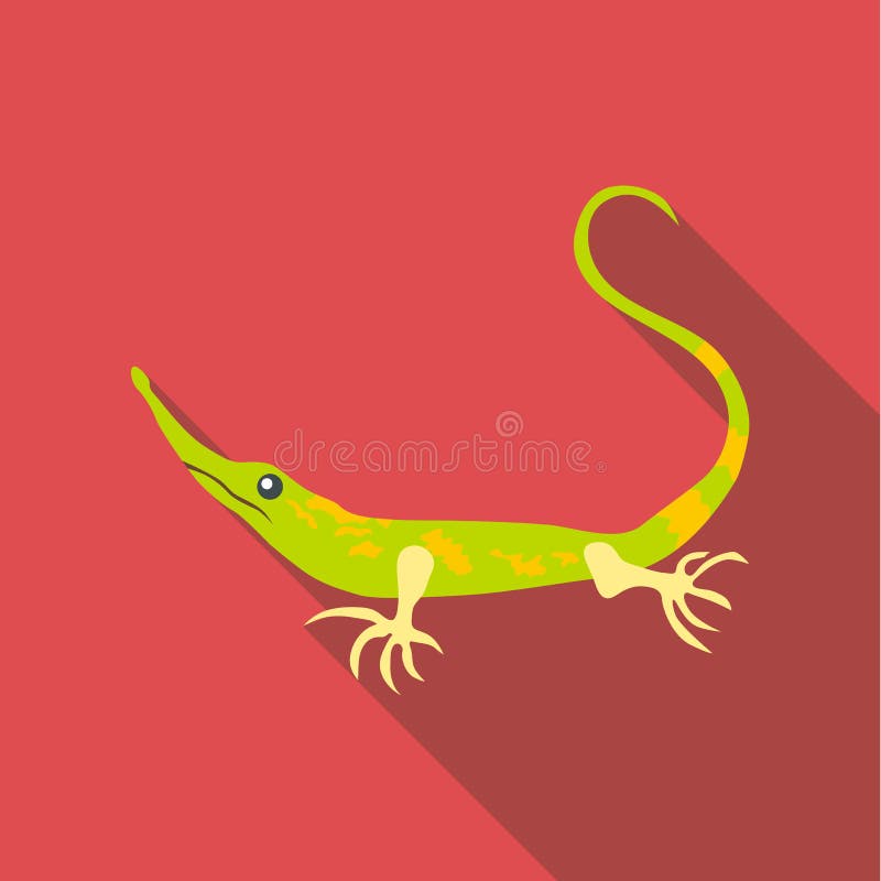Little Green Lizard Icon, Flat Style Stock Vector - Illustration of ...
