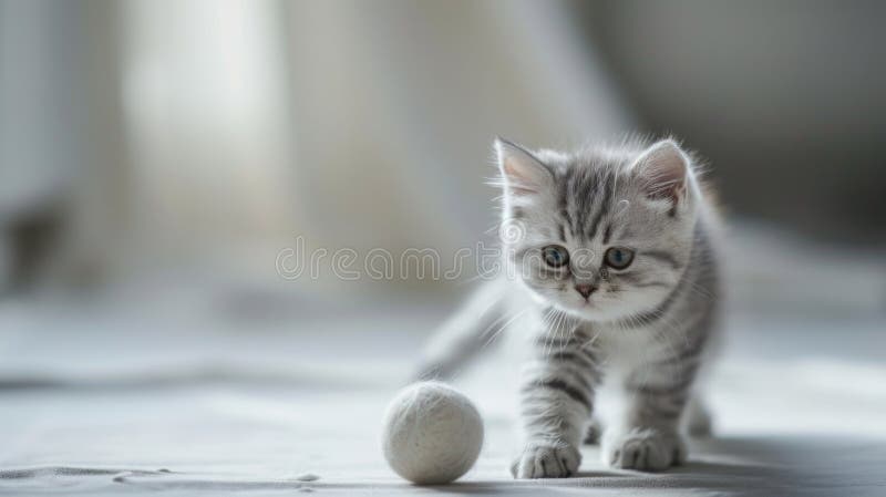 Little Grey British Kitten Playing with a Ball Stock Illustration ...