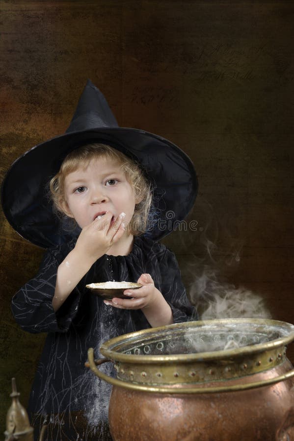 Little Halloween Witch with Cauldron Stock Photo - Image of creative ...