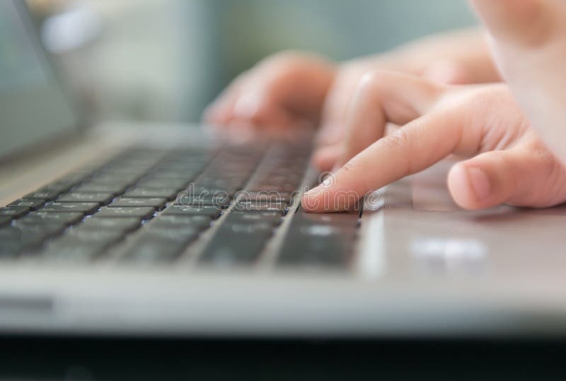 Little Hand Touch on Keyboard Notebook Stock Photo - Image of internet ...