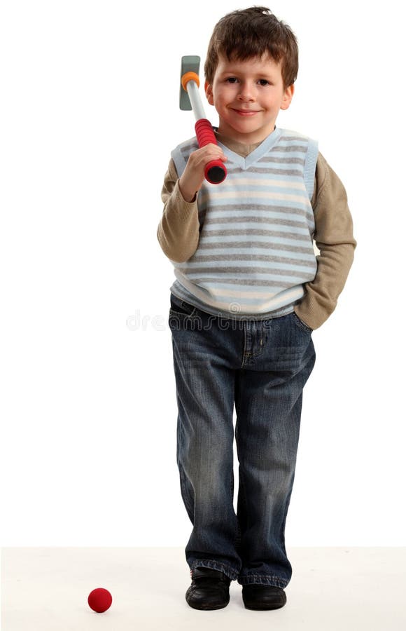 Little Happy Boy Plays Mini Golf Stock Photo - Image of childhood ...
