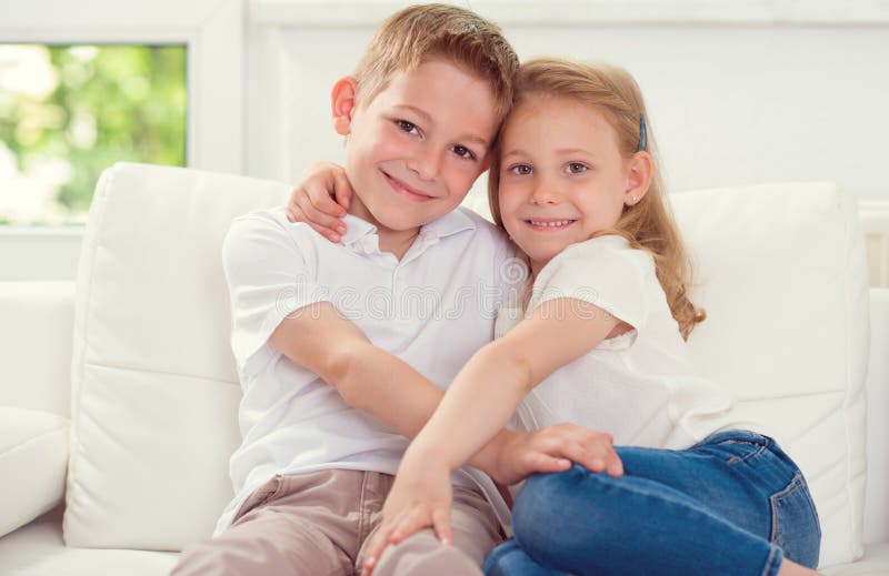 Little Happy Children Together at Home Stock Image - Image of happiness ...
