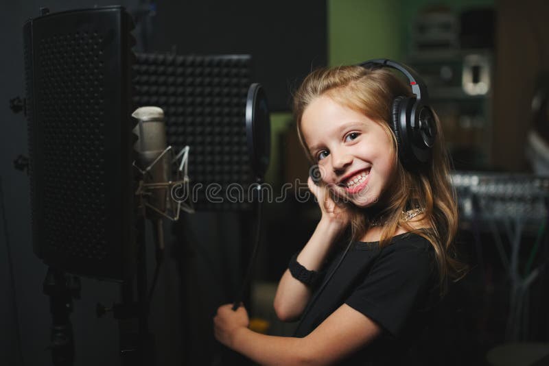 Little Girl Singing in Recording Studio Stock Image - Image of melody ...