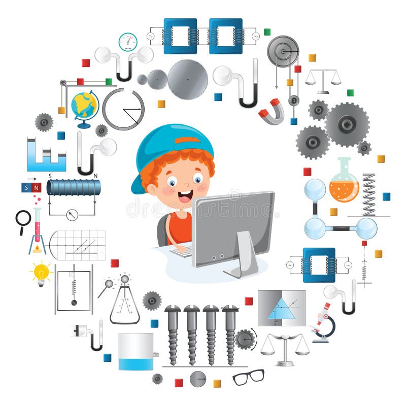 Little Happy Kid Using Technology Stock Vector - Illustration of ...
