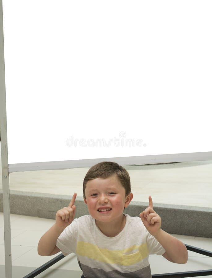 Little Happy Smiling Boy Look Outs from the Empty Banner Stock Image ...