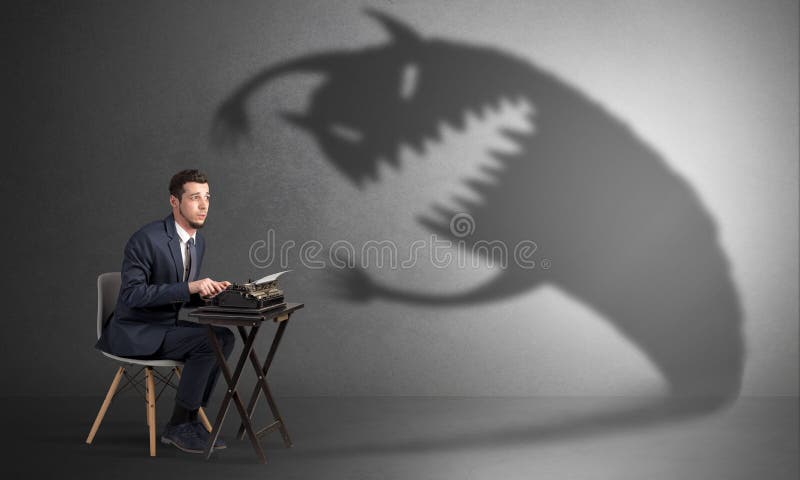 Hard Worker Afraid of Scary Monster Stock Image - Image of boss, editor ...