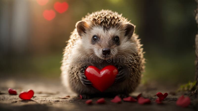 Little Hedgehog Holding a Red Heart Stock Illustration - Illustration ...