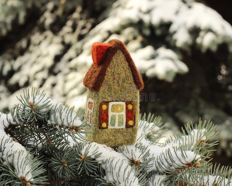 Little house on fir tree stock photo. Image of roof, wood - 47359352