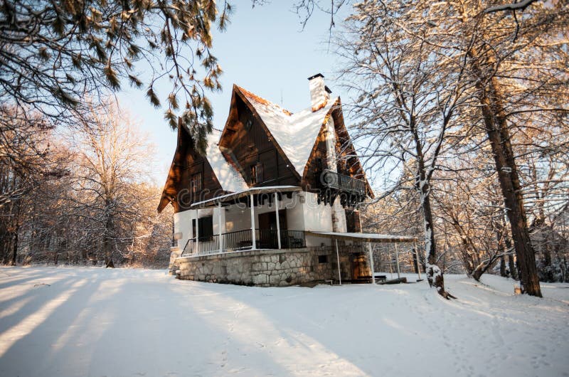Little house at winter stock image. Image of sunlight - 40808353