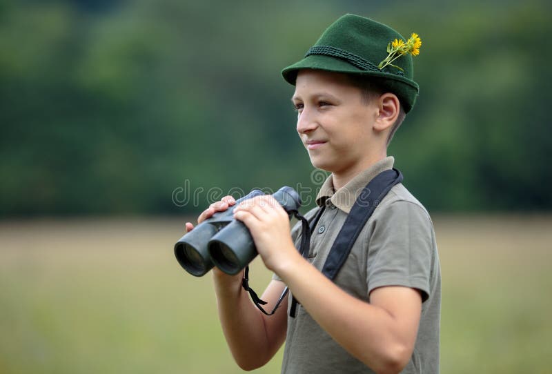 Little Hunter with Binoculars Stock Image - Image of occupation, hunt ...