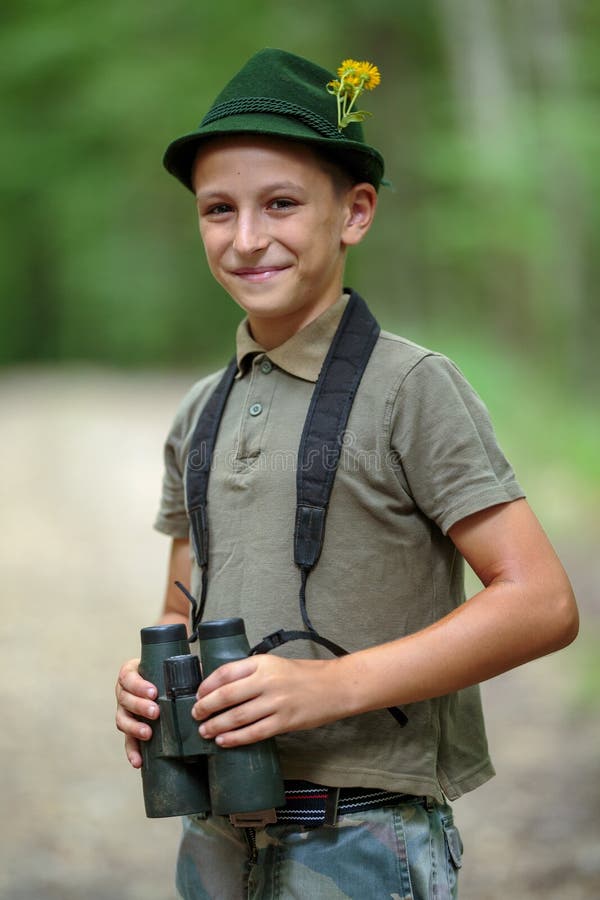 Little Hunter with Binoculars Stock Photo - Image of ranger, portrait ...