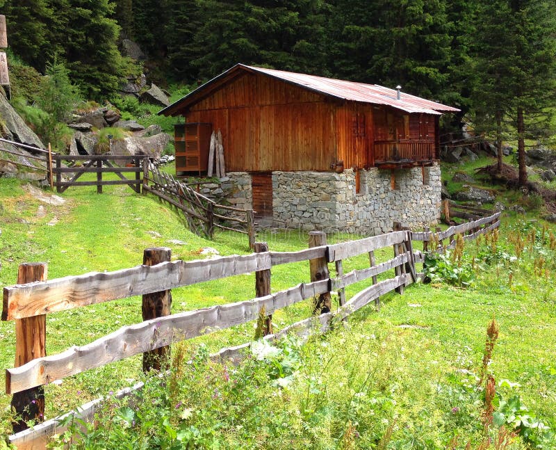 Little Hut stock image. Image of wood, alps, grass, fence - 95966011