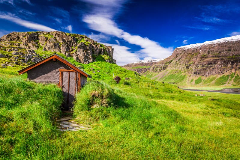 Little Hut in the Mountains, Iceland Stock Photo - Image of landscape ...