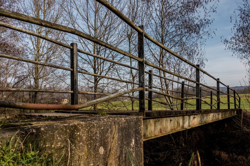 Little Iron Bridge Across the Little River and a Green Meadow Stock ...