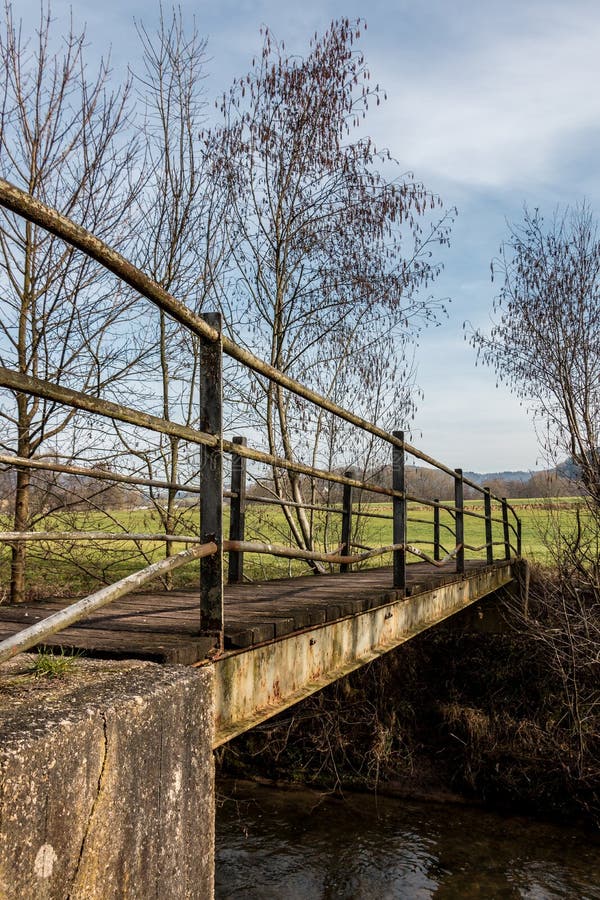 Little Iron Bridge Across the Little River and a Green Meadow Stock ...