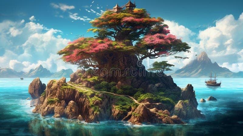 A Little Island in the Middle of the Lake Inside the Deep Forest Stock ...