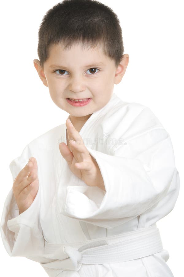 Little Boy in Karate Lesson Stock Image - Image of concentrate ...