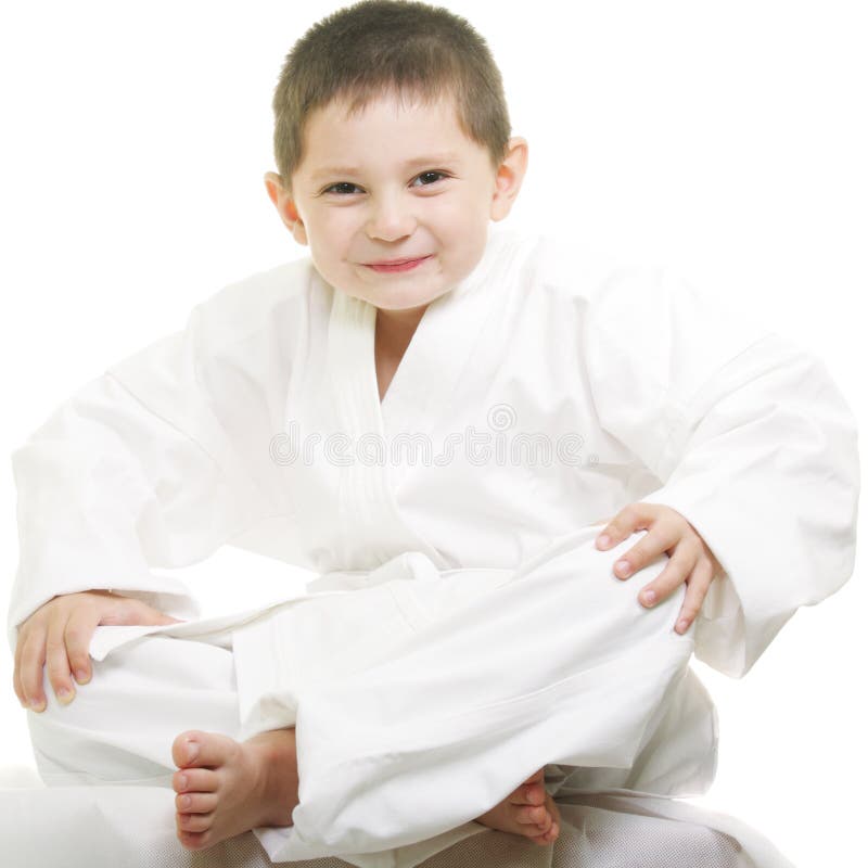 Little Boy in Karate Lesson Stock Image - Image of concentrate ...