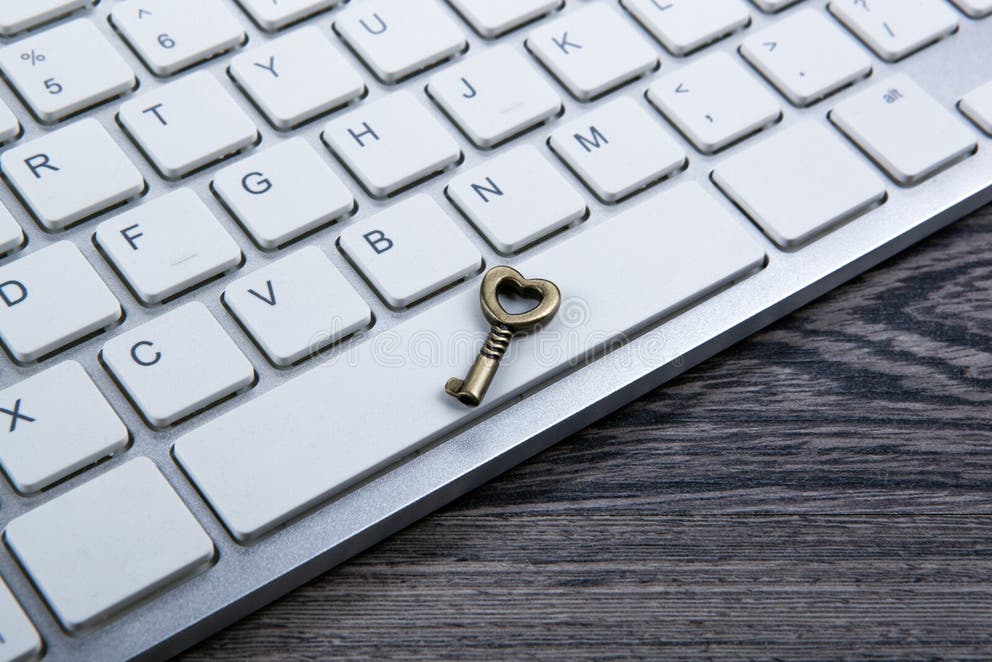 Little Key on Computer Keyboard As Concept Protection Closeup Stock ...