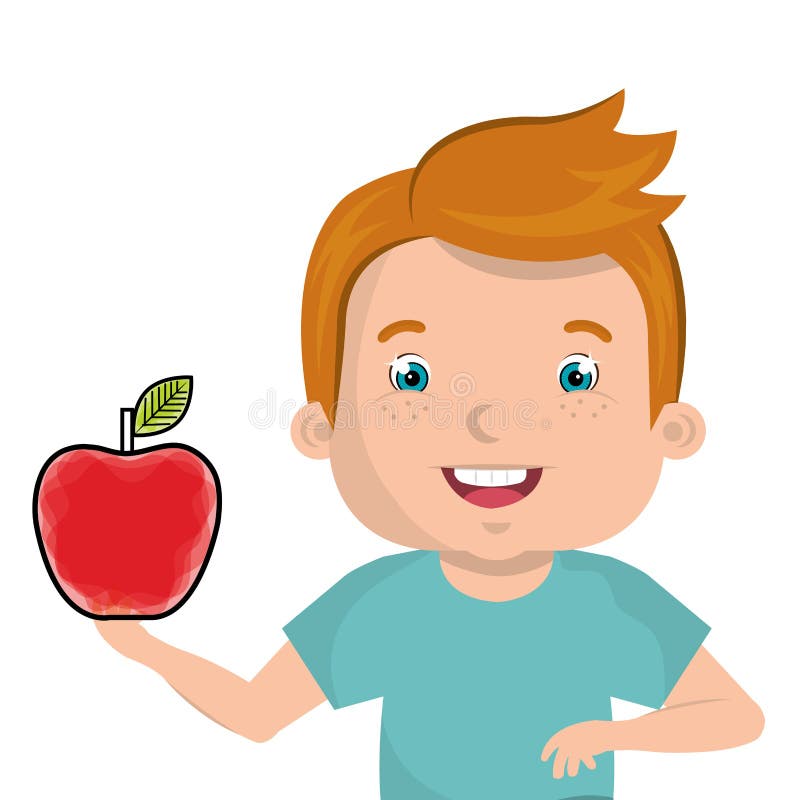 Little kid with apple stock vector. Illustration of isolated - 81670019