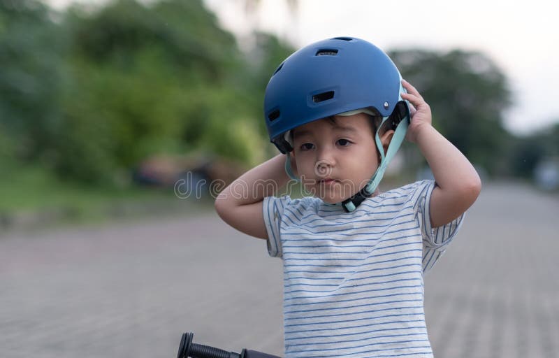 Little Kid Boy Adjusting Bike Helmet Stock Image - Image of health ...