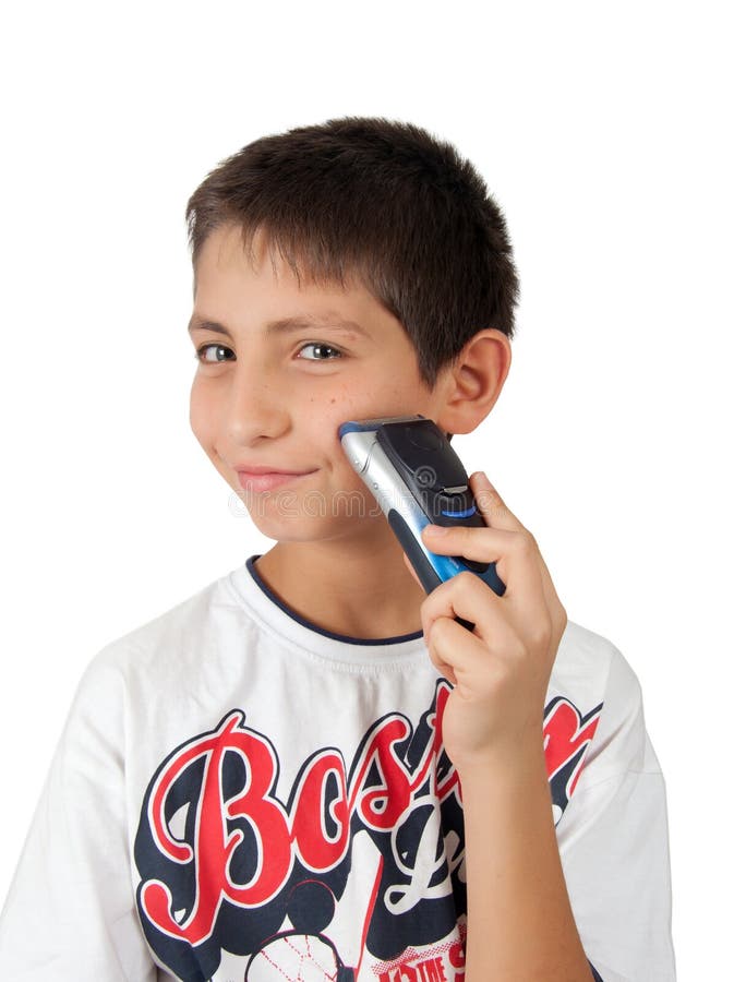 Little Kid Boy Shaving with Shaver Stock Photo - Image of happy, chin ...
